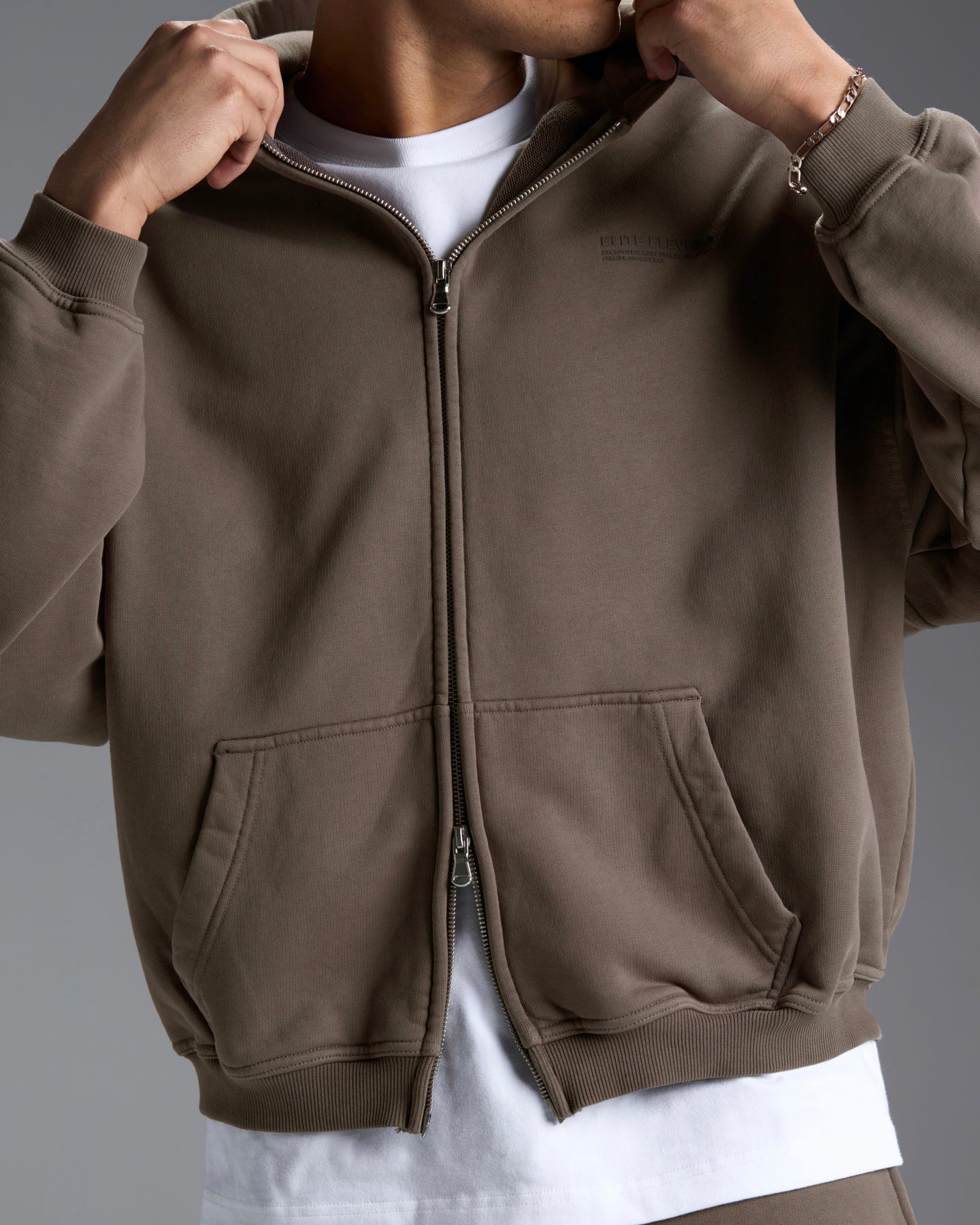 Premium Heavyweight Unisex Zip Through - Dark Taupe – Elite Eleven